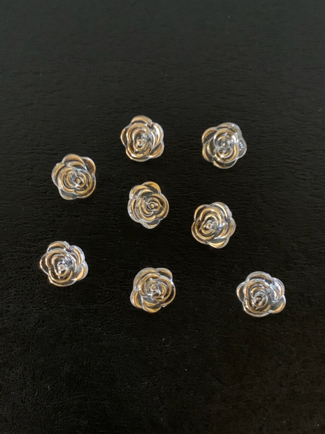8 Gold and Clear Rose Buttons, Rose Buttons, Gold Rose Button, Clear ...