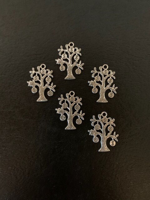 5 Silver Money Tree Charms, Money Tree Pendant, Money Tree, Tree Charm ...