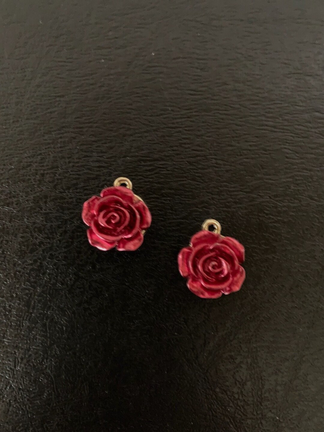 2 Dark Red Metallic Rose Charms, Red Rose Charm, Dark Red Rose, Rose ...