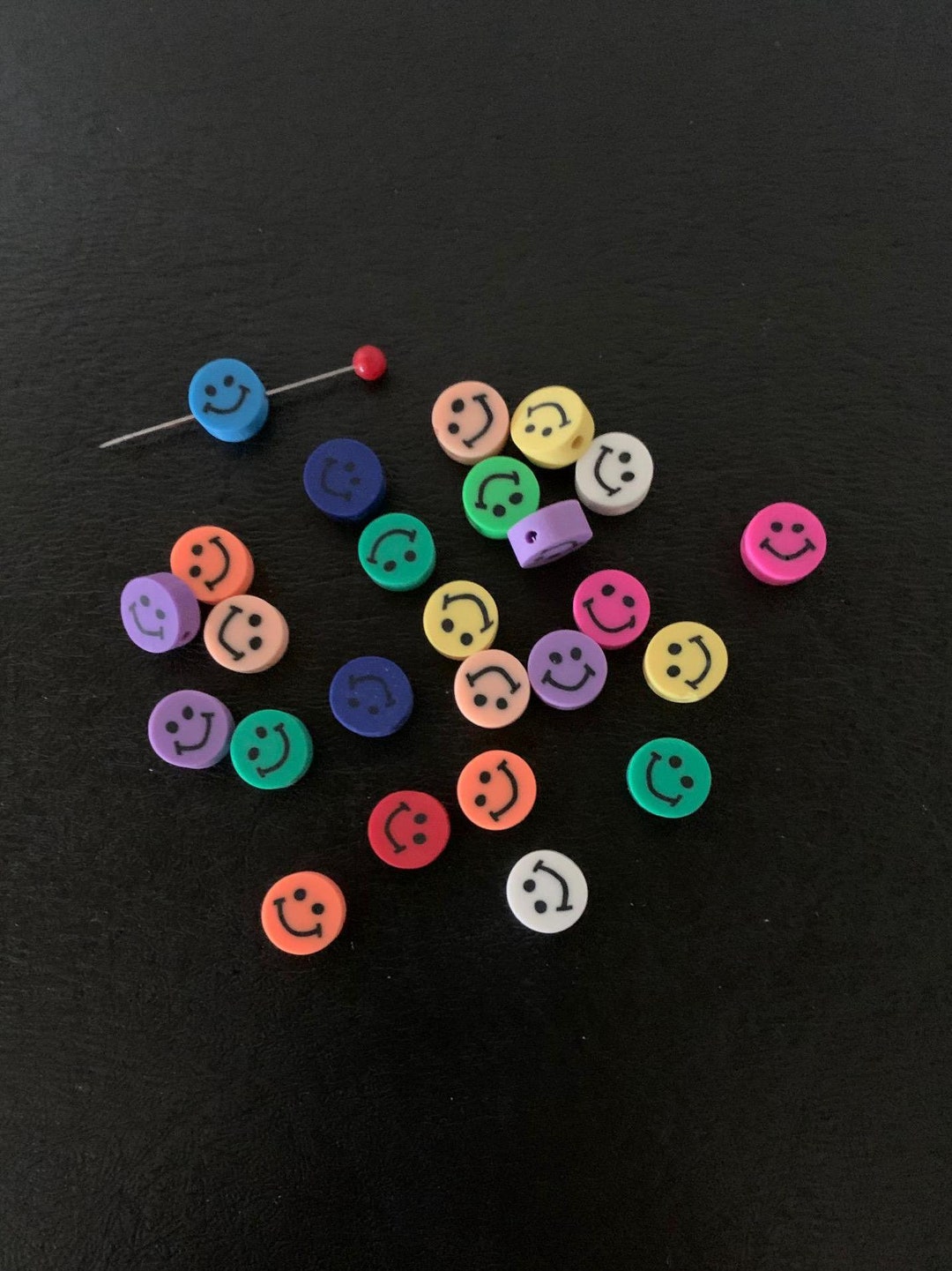 25 Random Mix Smiley Face Beads, Face Beads, Beads Face, Clay Beads ...
