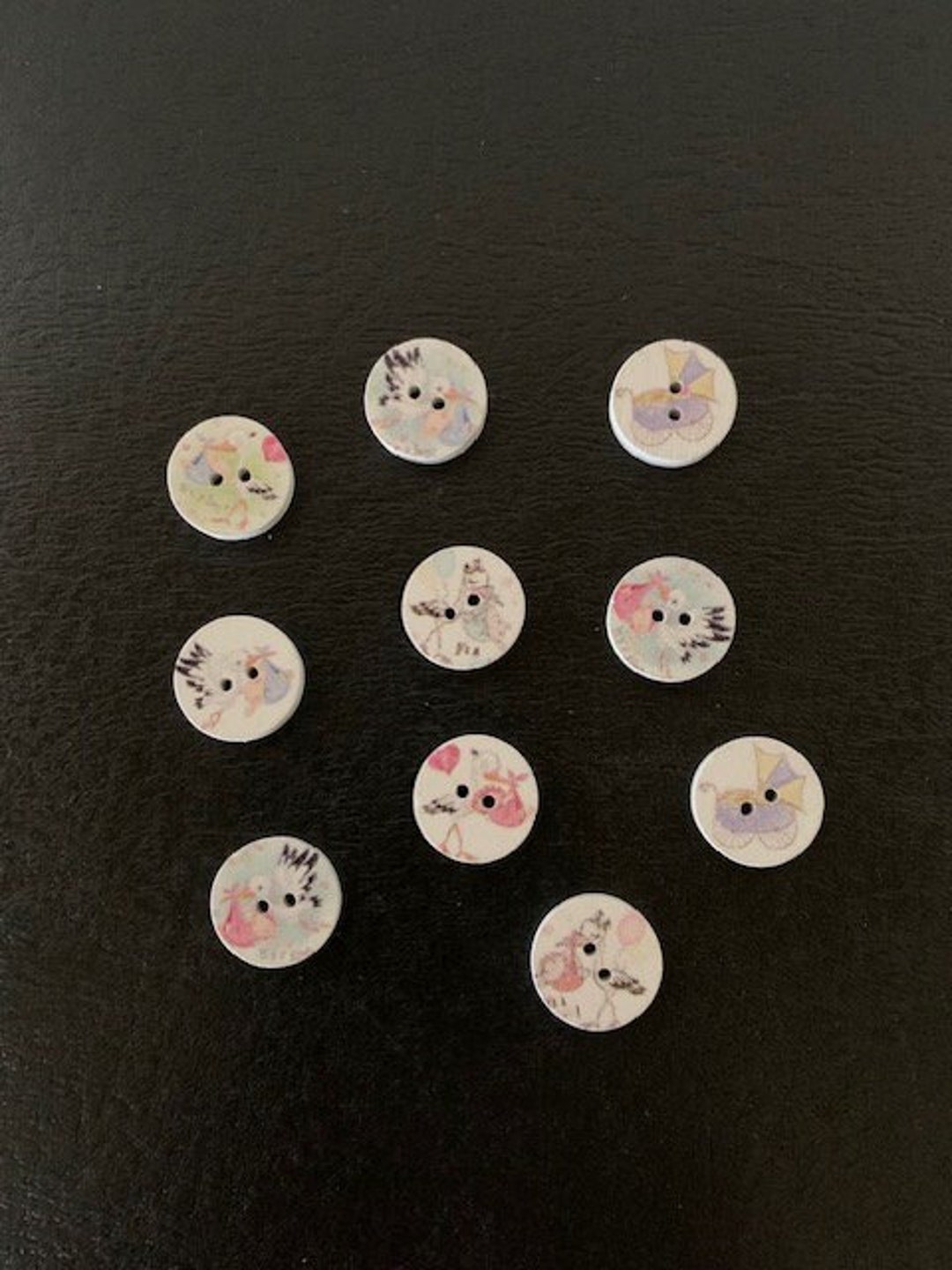 10 Random Mix Pastel Baby Buttons, Baby Buttons, Baby Stork, Baby Buggy ...