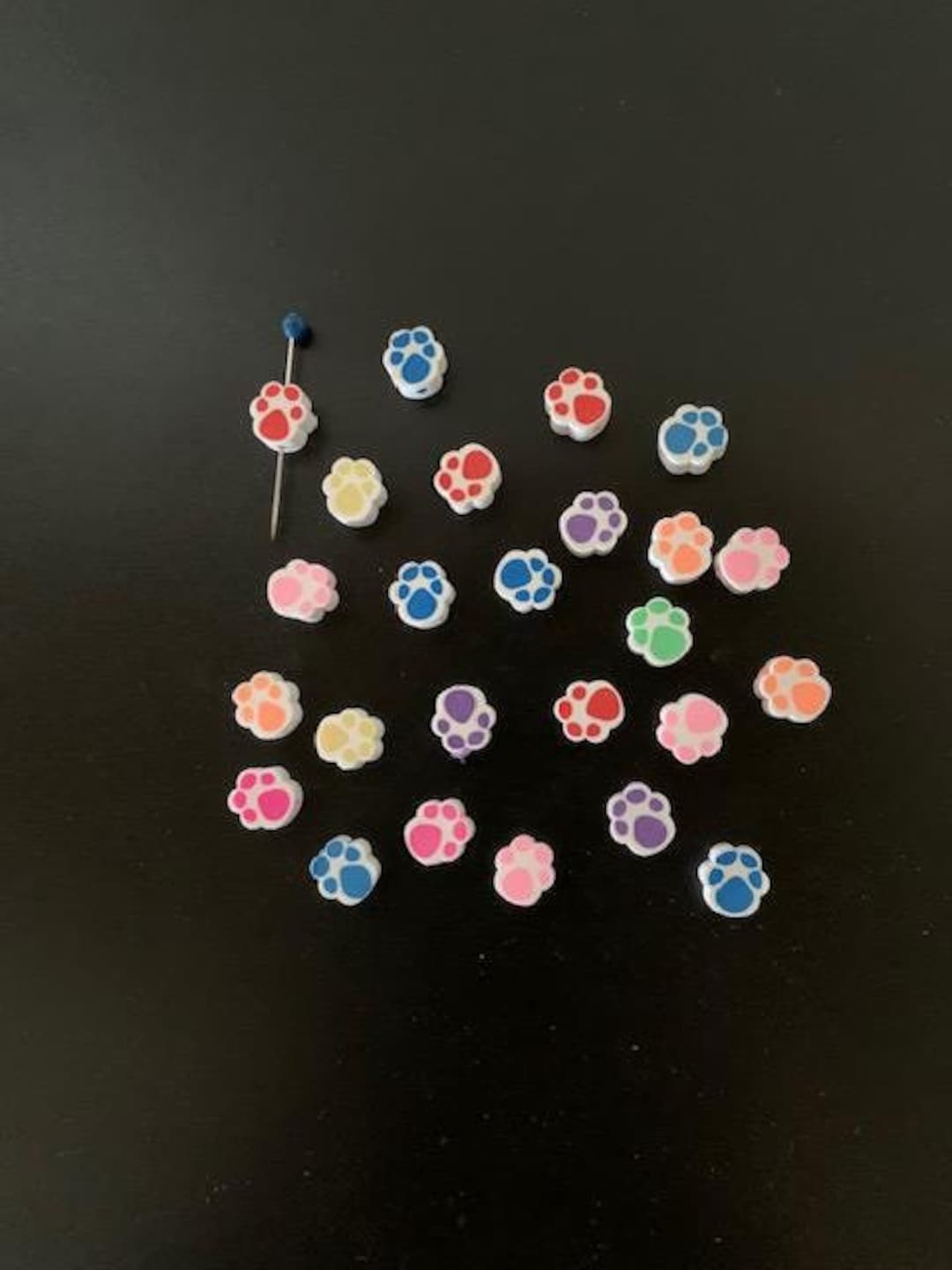 25 Random Mix Paw Print Beads, Paw Bead, Dog Beads, Animal Beads, Clay ...