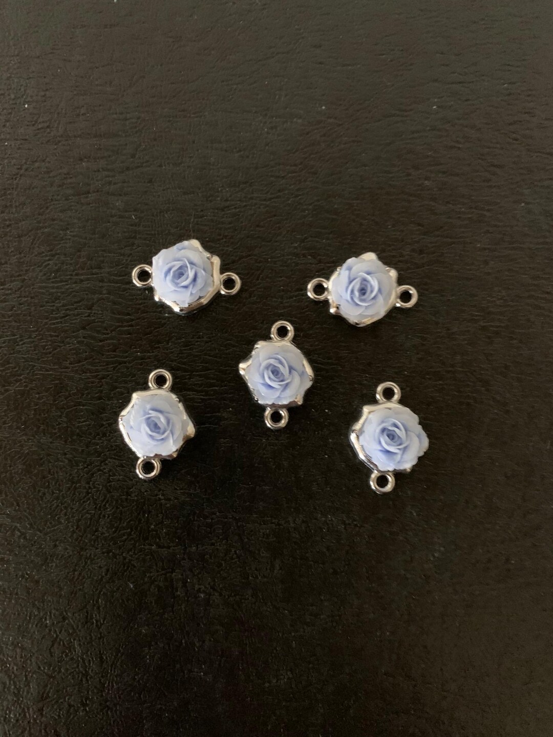 5 Silver and Blue Rose Connector Charms, Rose Charms, Blue Rose Charms ...