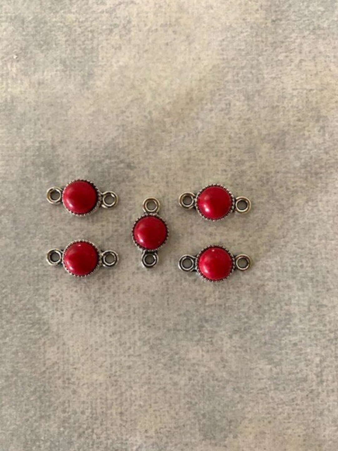 5 Red and Silver Connector Charms, Red Connectors, Connector Charms ...