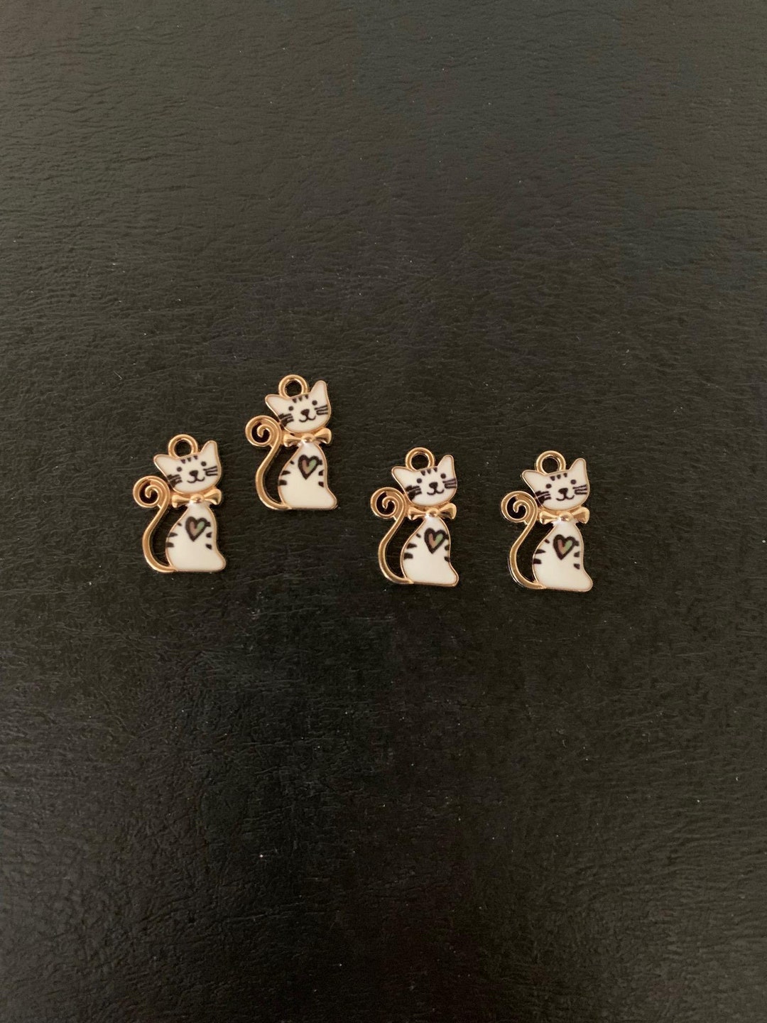 4 White and Gold Cat Charms, White Cat Charm, Cat Charm, Cat Charm ...