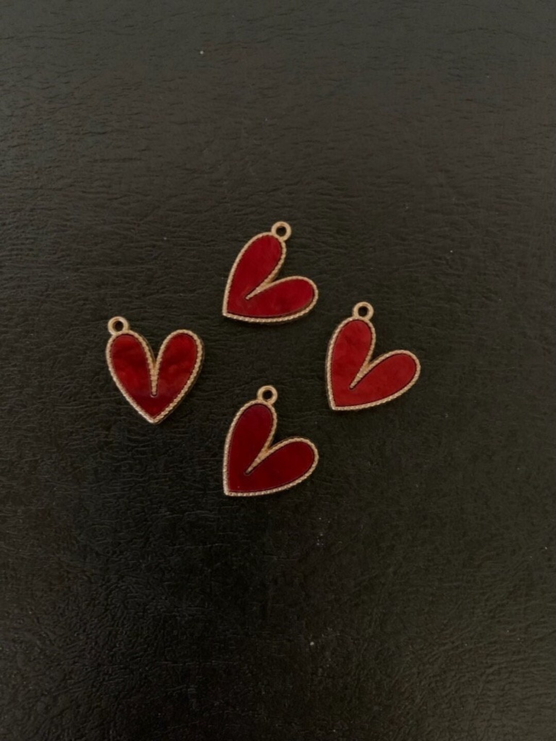 4 Dark Red Gold Heart Charms, Red Heart Charm, Red Heart Pendant, Red ...