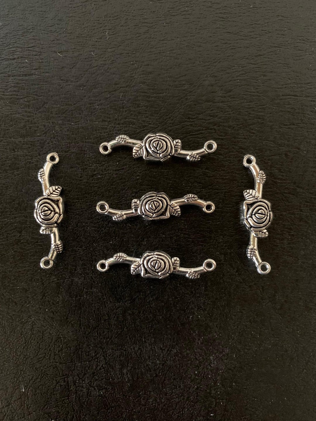 5 Silver Rose Connector Charms, Rose Connector, Rose Connector Charm ...