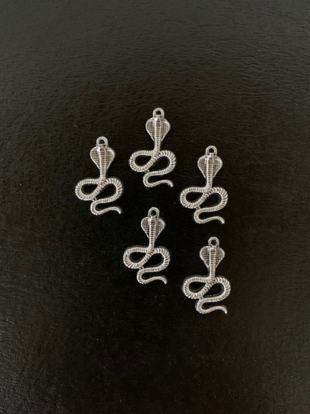 5 Silver Cobra Snake Charms, Cobra Snake, Snake Charm, Silver Snake ...