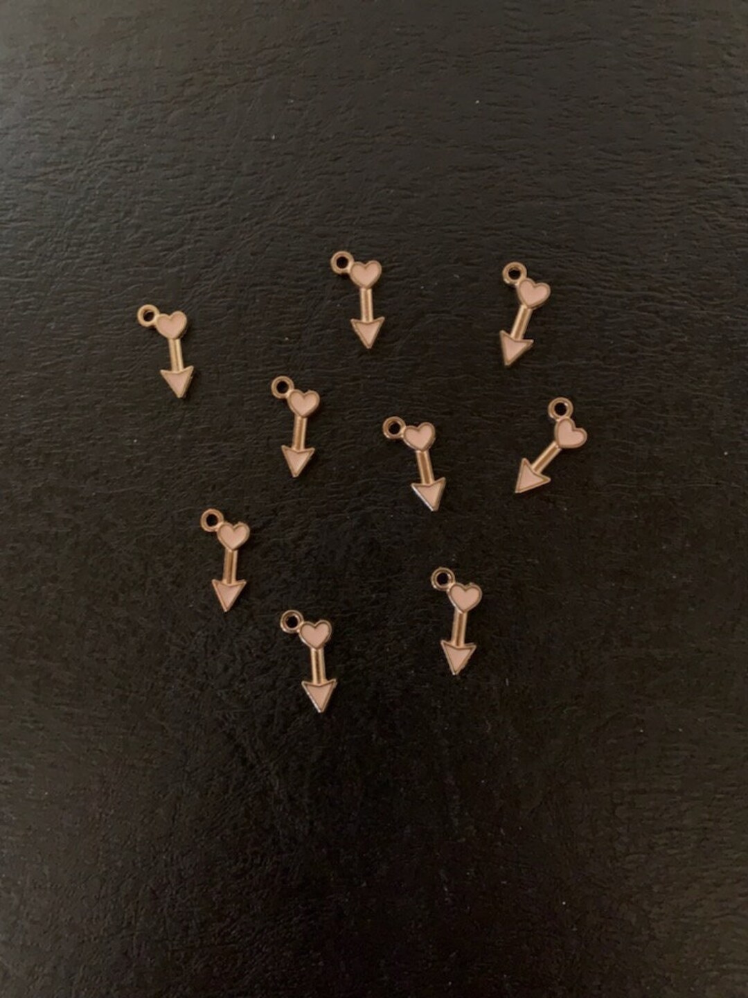9 Mini Pale Pink Heart Arrow Charms, Mini Arrows, Gold Arrow Charm ...
