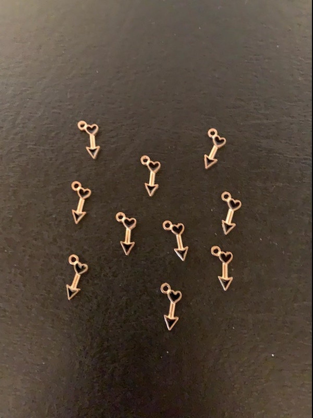 10 Mini Black Heart Arrow Charms, Mini Arrows, Gold Arrow Charm, Heart ...