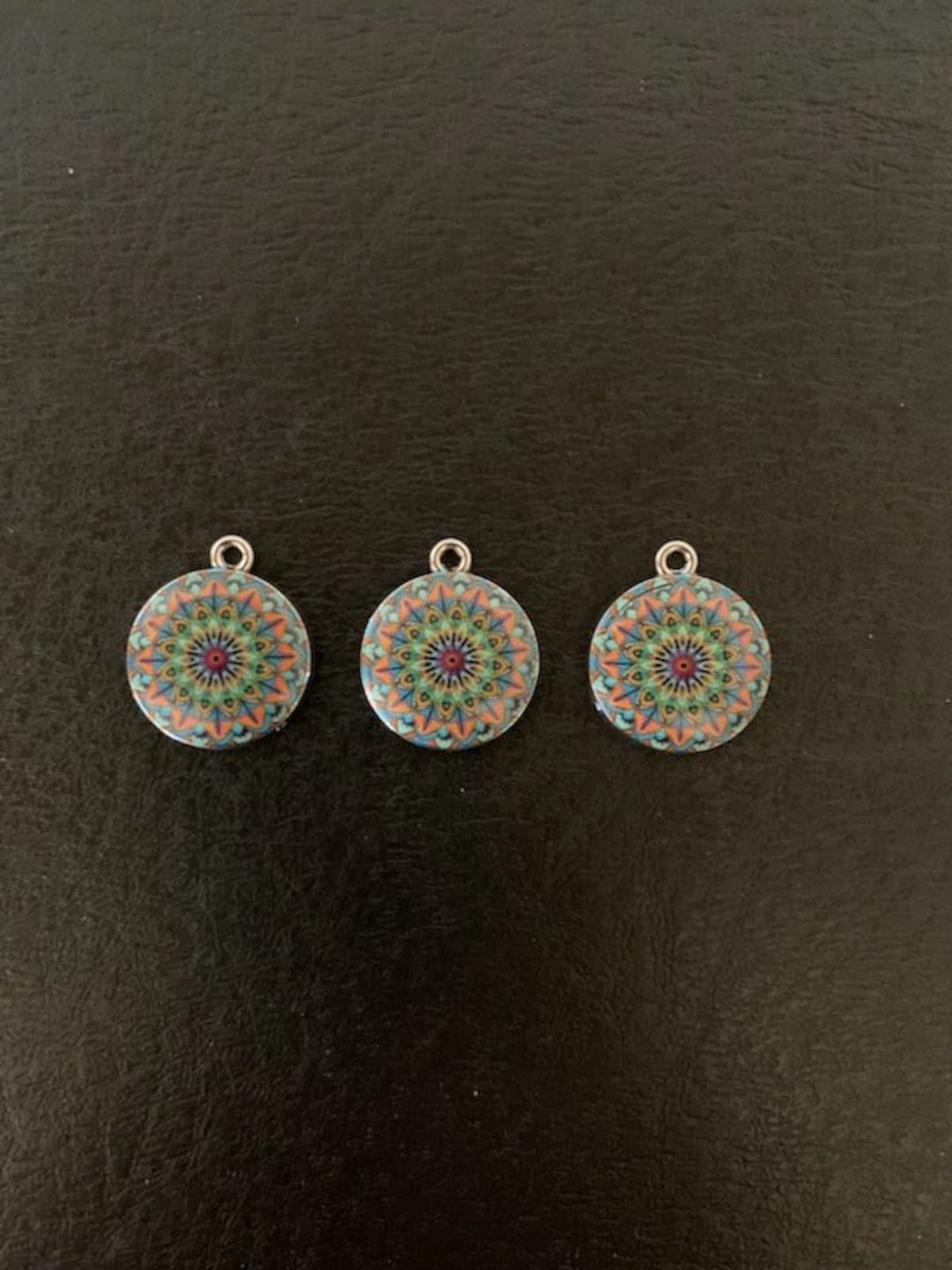 3 Colorful Mandala Charms, Mandala Charm, Mandala Jewelry, Mandala Pendant, Art Charms, Symbol ...