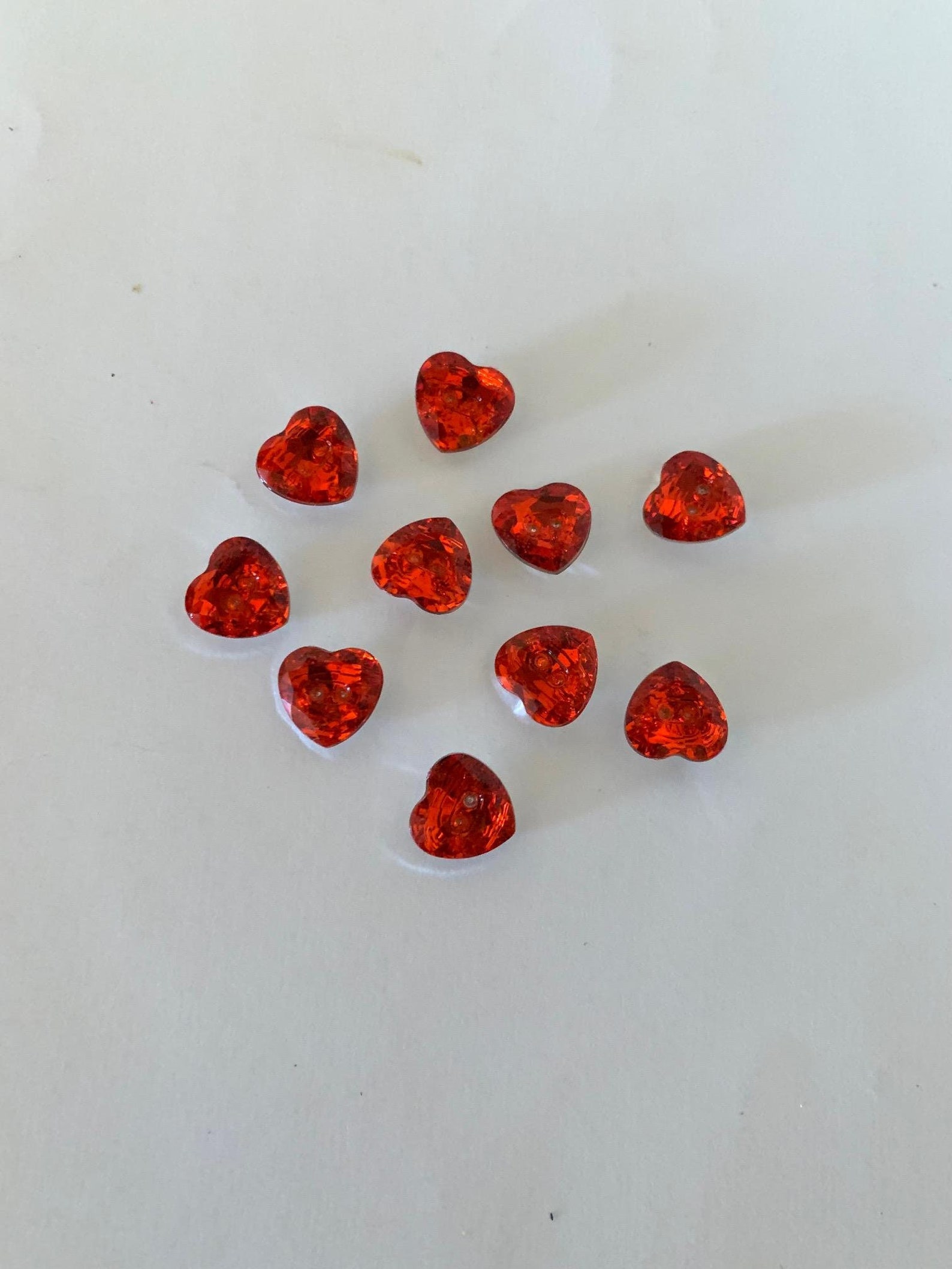 10 Crystal Look Red Heart Buttons, Red Heart Buttons, Heart Buttons ...