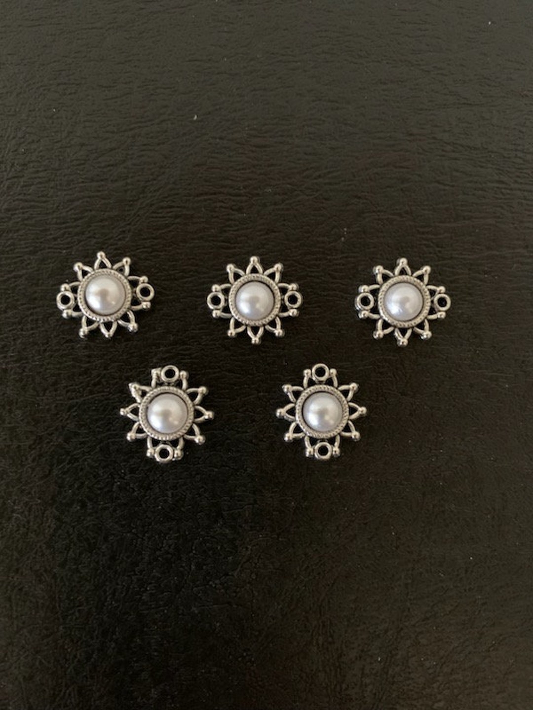 5 Pearl and Silver Connector Charms, Pearl Connector, Silver Connector ...