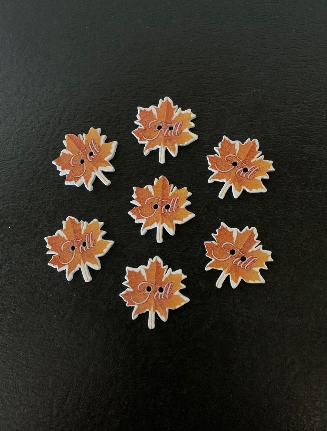 7 Orange 'fall' Leaf Buttons, Leaf Buttons, Wood Leaves, Fall Wood Leaf ...