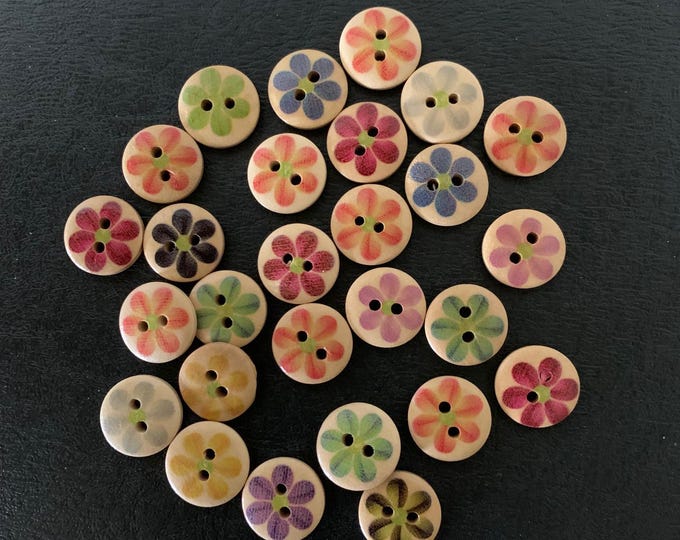 26 Random Mix Flower Buttons, Flower Buttons, Floral Buttons, Buttons ...