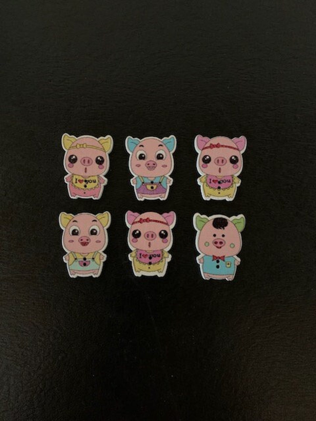 6 Random Mix Pig Buttons, Pig Buttons, Wood Pig, Animal Buttons, Pig ...