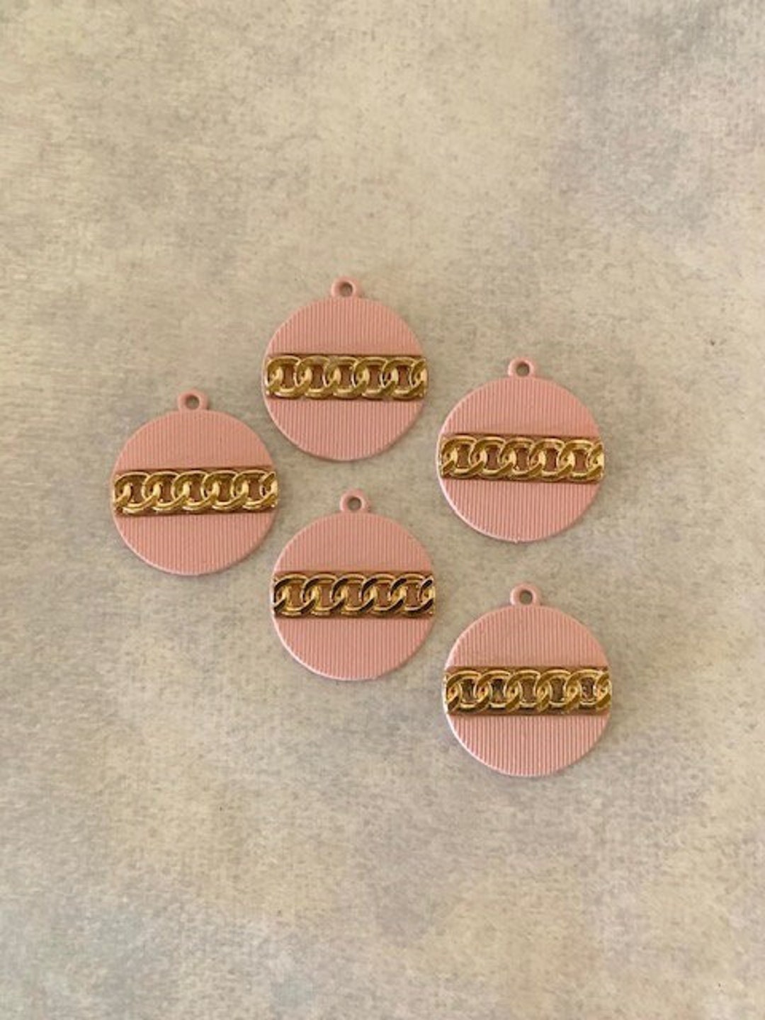 5 Pink and Gold Chain Charms, Pink Charms, Pink Charm Pack, Gold Chain ...