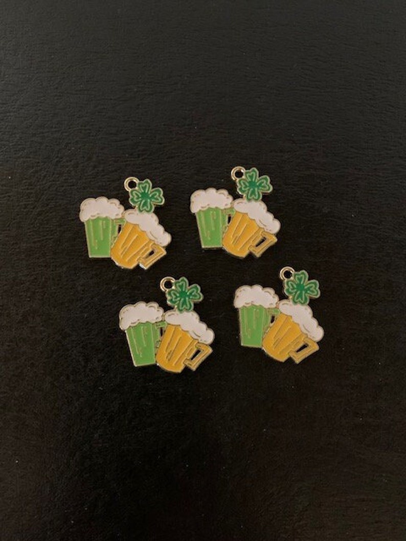 4 Irish Beer Charms, Beer Charm, Beer Charm Bulk, Irish Beer Mug, Green ...