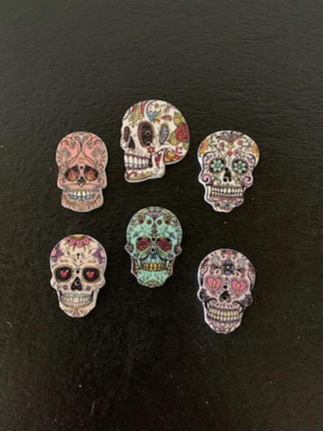 6 Random Mix Skull Buttons, Skull Buttons, Sugar Skull, Halloween ...
