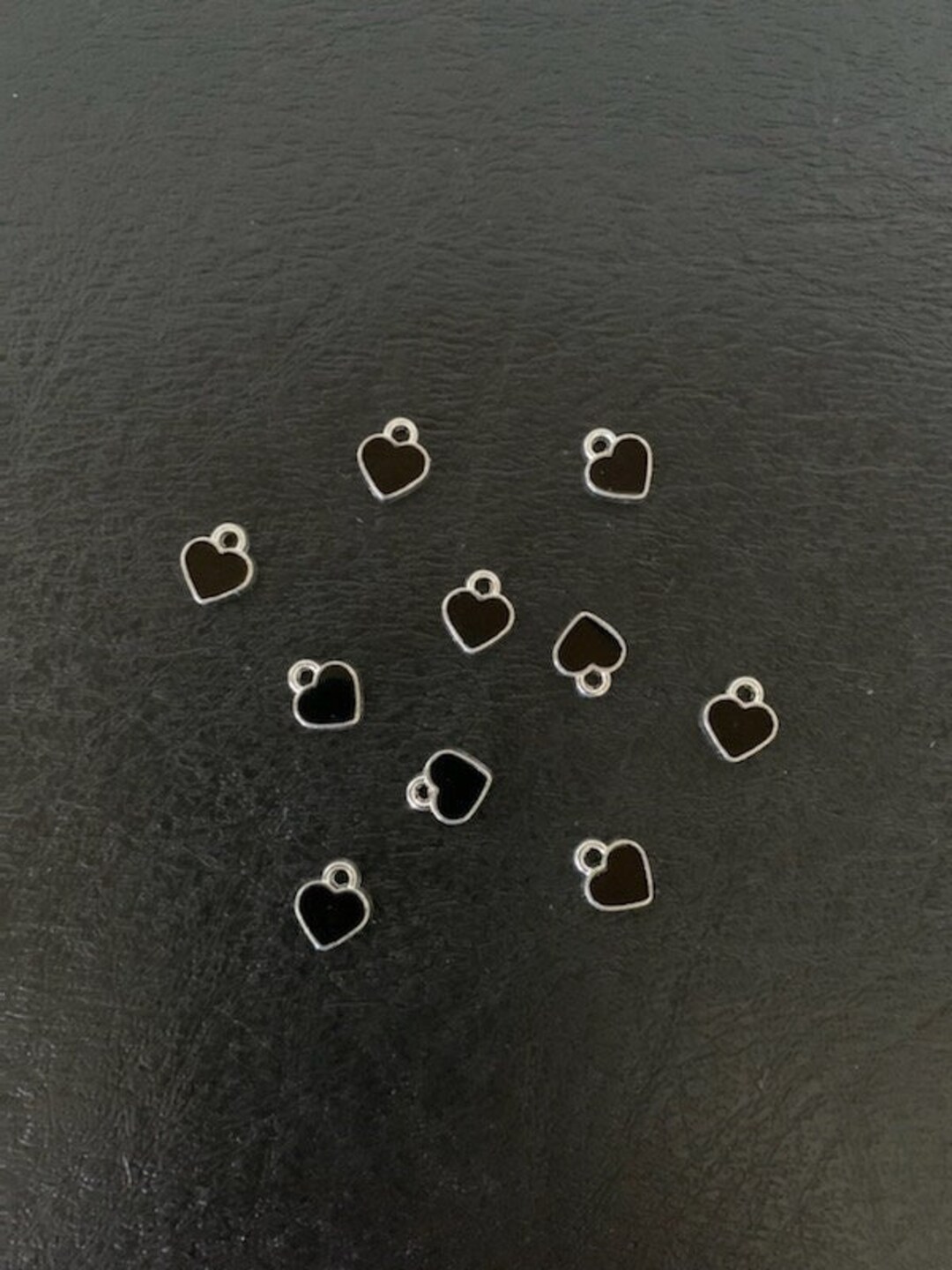 10 Mini Black Silver Heart Charms, Metal Charms, Black Heart Charm ...