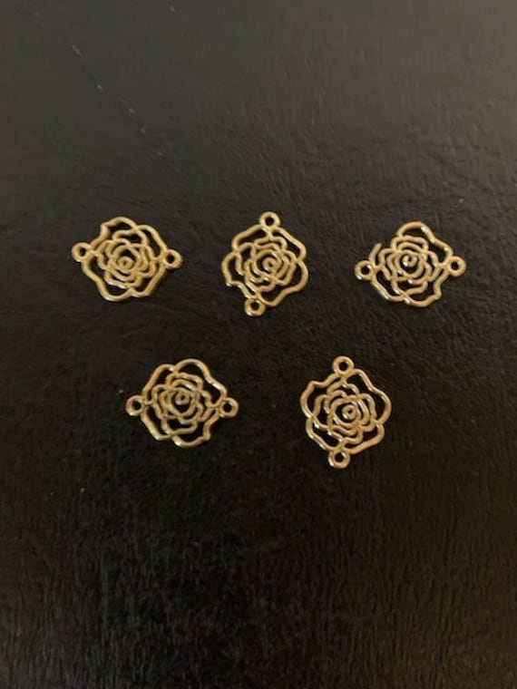 5 Gold Rose Connector Charms Rose Connector Rose Connector | Etsy