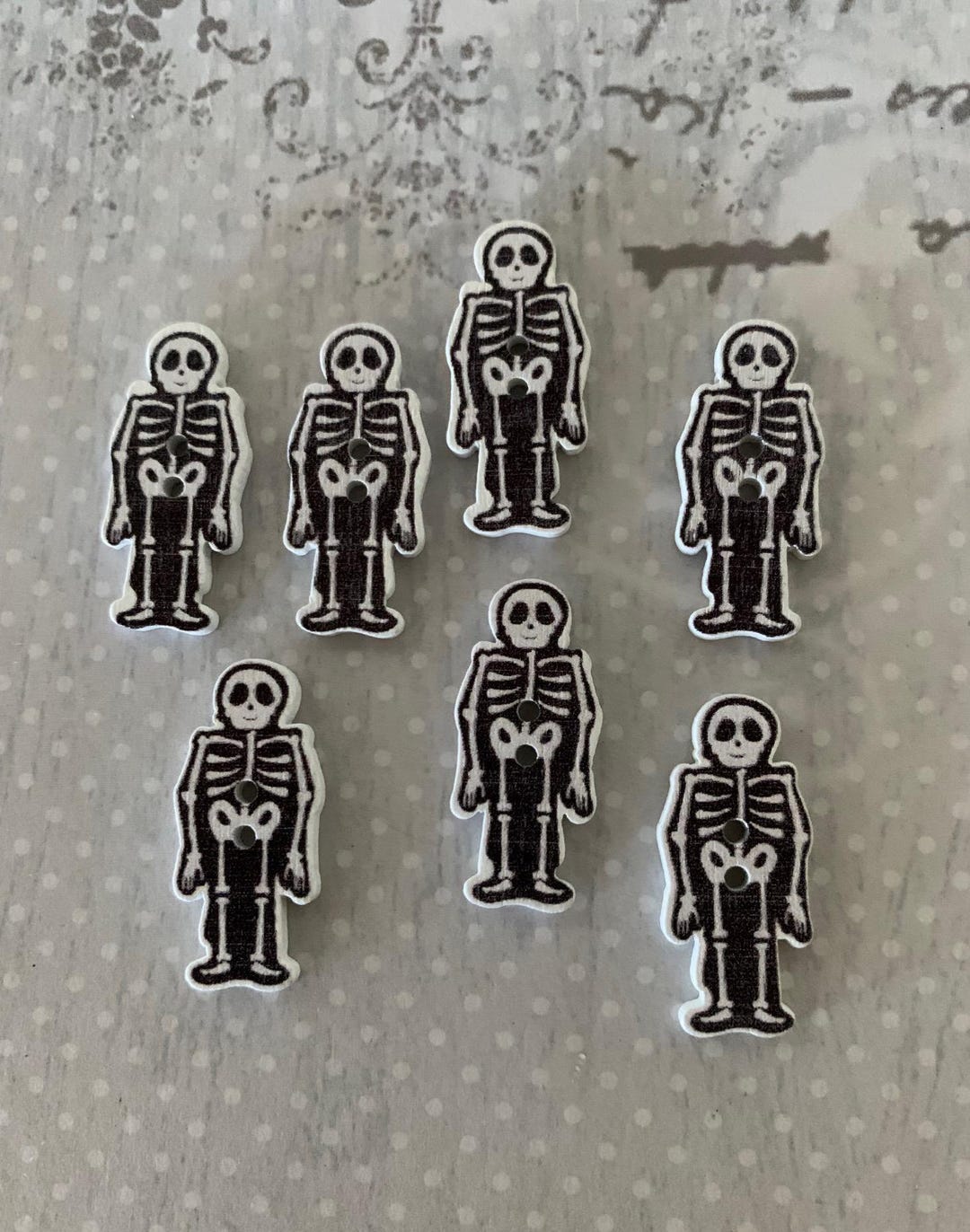7 Wood Skeleton Buttons, Skeleton Buttons, Halloween Buttons, Wood ...