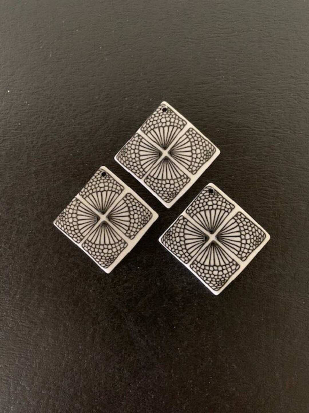 3 Black & White Tile Pendants, Tile Pendant, Square Pendant, Black ...