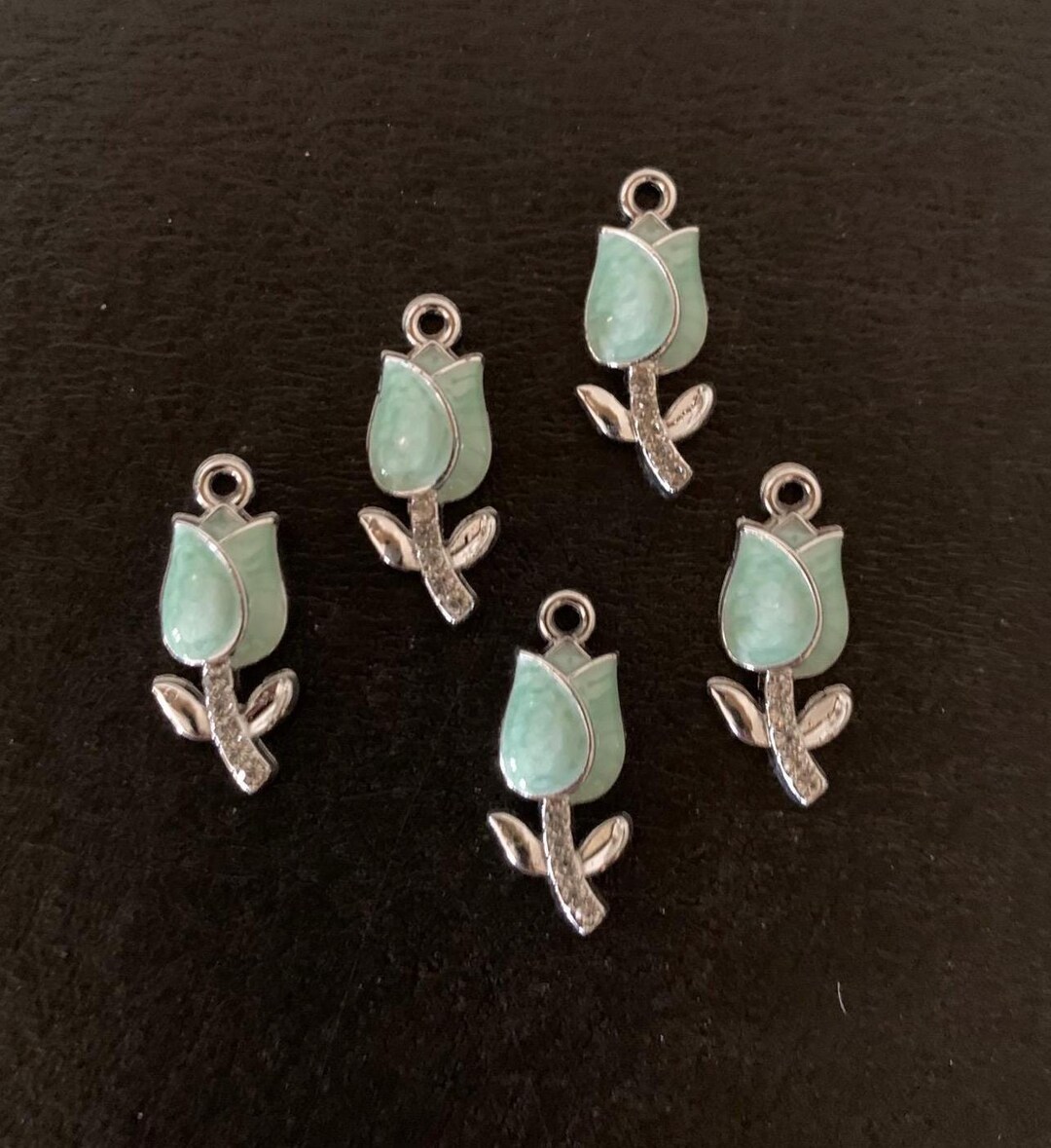 5 Green and Silver Tulip Charms, Green Tulip Charm, Tulip Charm, Tulip ...