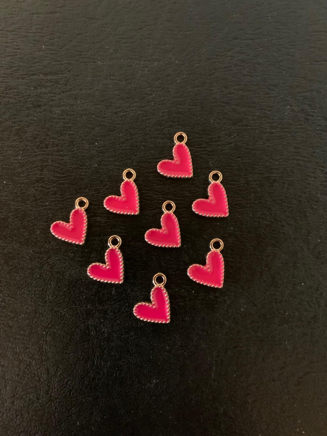 8 Small Dark Pink Heart Charms, Pink Heart Charm, Heart Charm, Pink ...