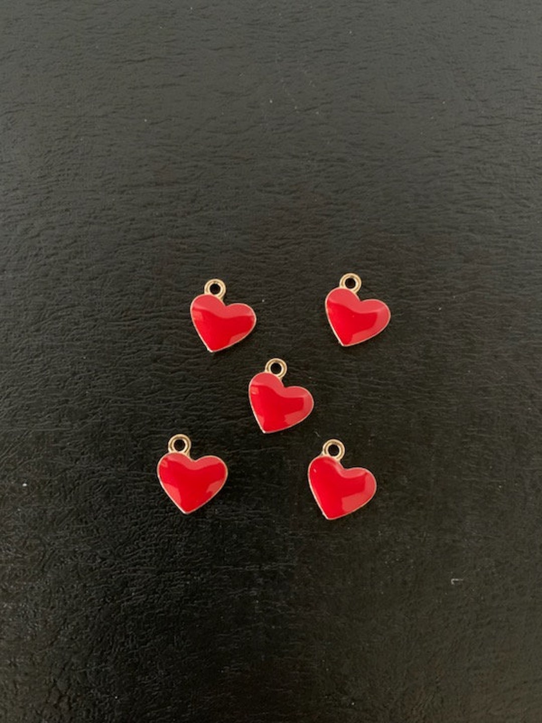 5 Red and Gold Heart Charms, Metal Charms, Red Heart Charm Bulk, Red ...