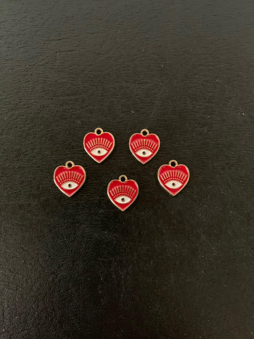 5 Evil Eye Heart Charms, Red Evil Eye Charm, Red Evil Eye Charm Gold ...
