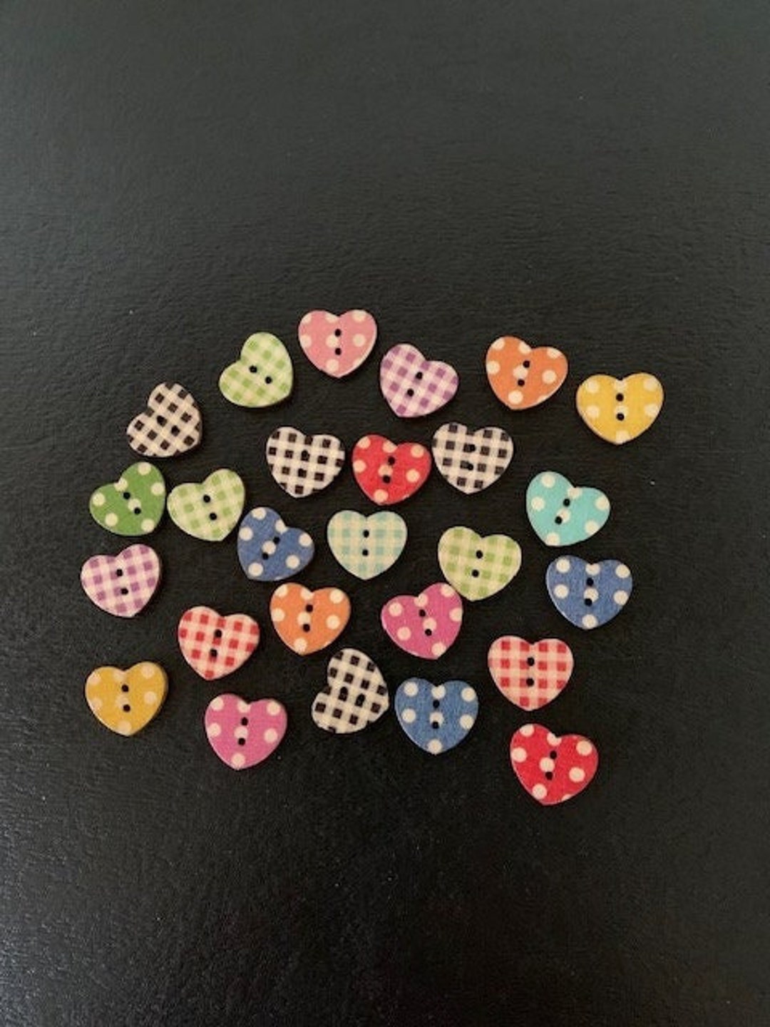 26 Random Mix Heart Buttons, Heart Buttons, Polka Dot Buttons, Plaid Buttons, Wood Heart Buttons ...