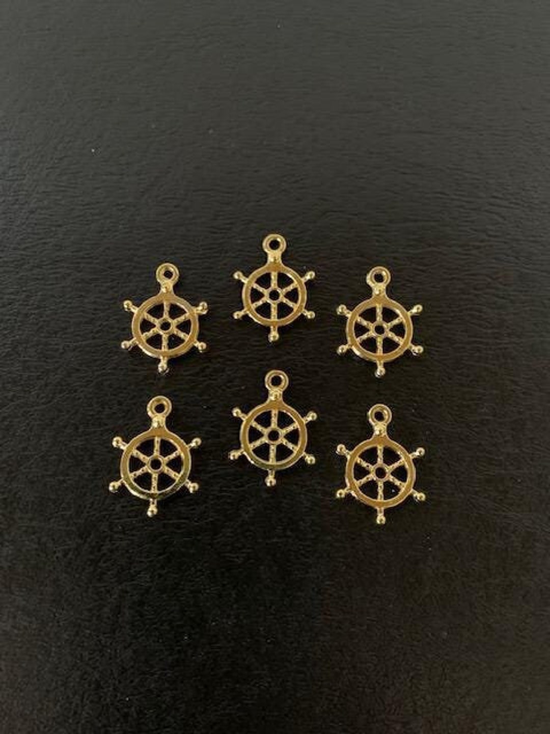 6 Gold Ship Wheel Charms, Ship Wheel Charm, Nautical Charms, Ship Wheel ...