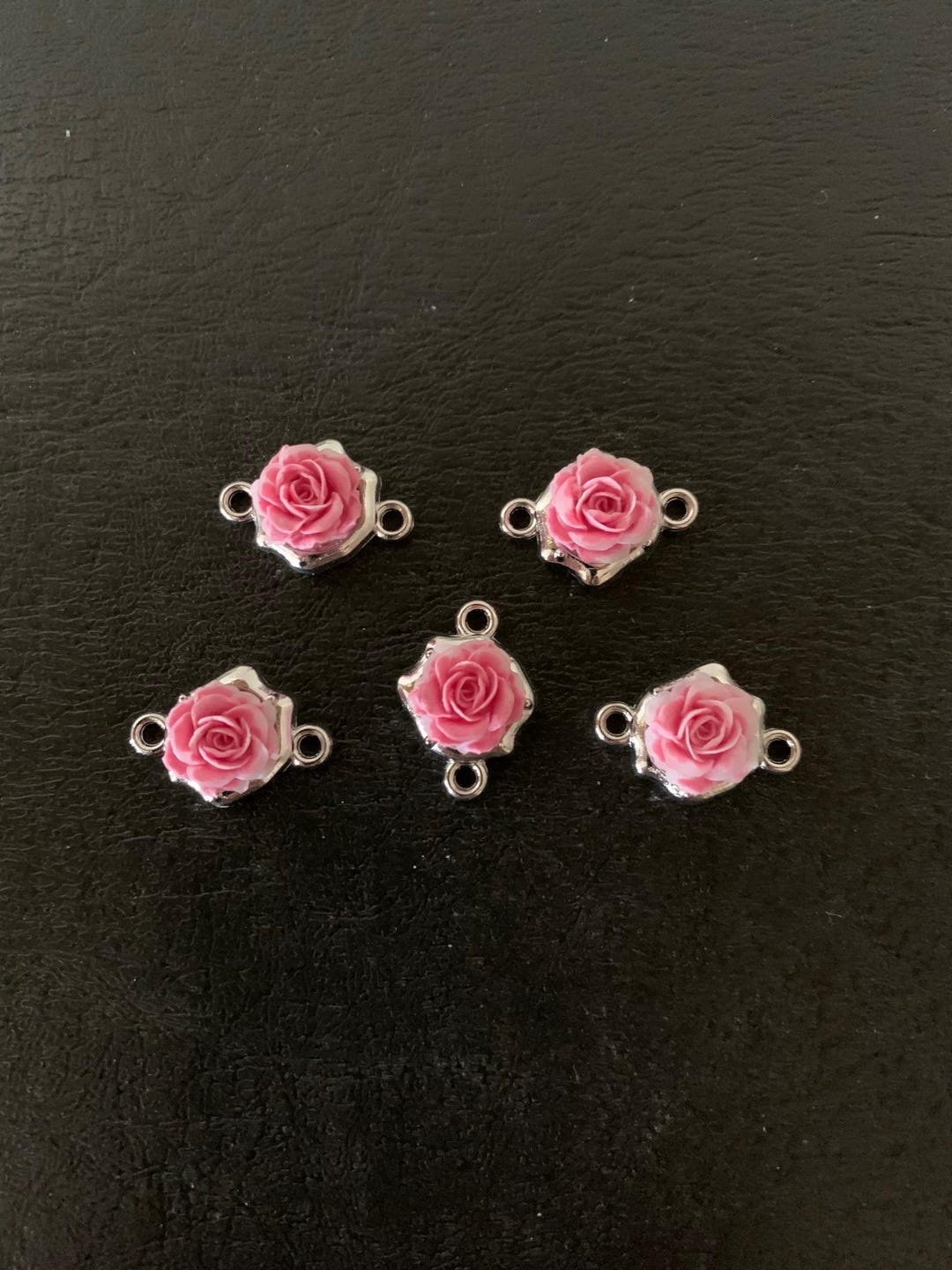 5 Silver and Dark Pink Rose Connector Charms, Rose Charms, Pink Roses ...