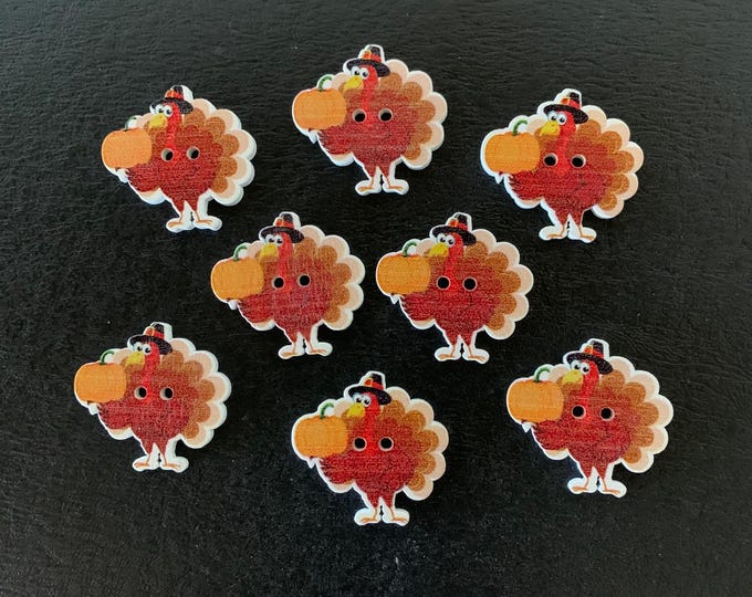 8 Turkey Buttons, Turkey Buttons, Thanksgiving Turkey, Fall Buttons ...