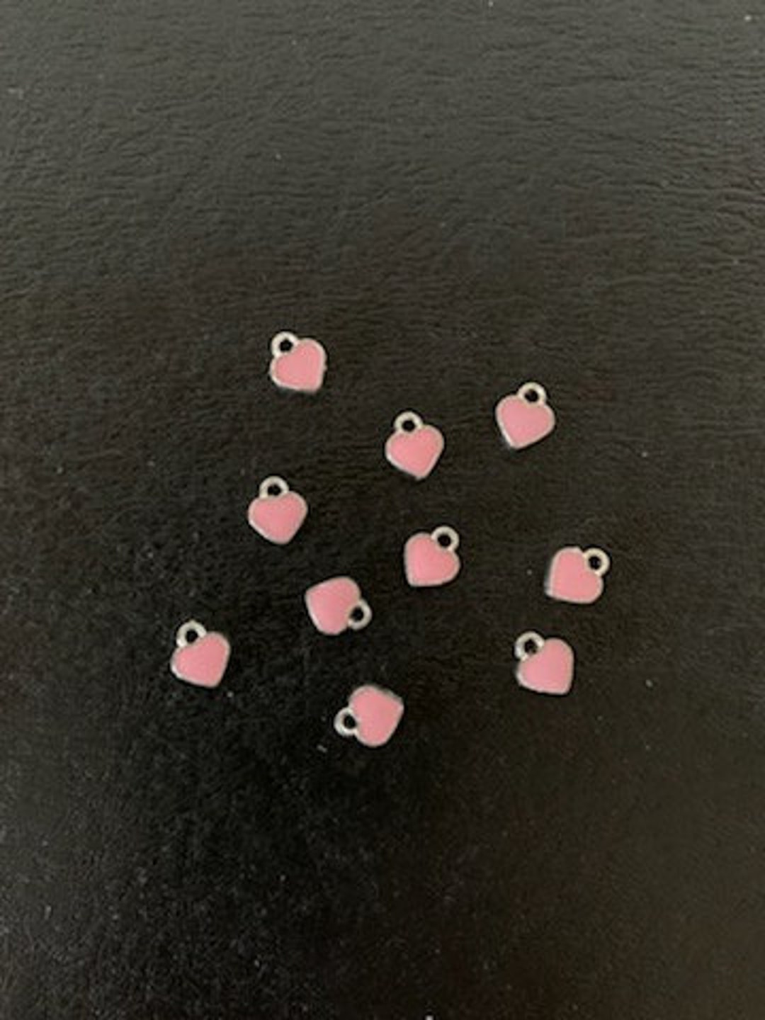 10 Mini Pink Silver Heart Charms, Metal Charms, Pink Heart Charm, Heart ...