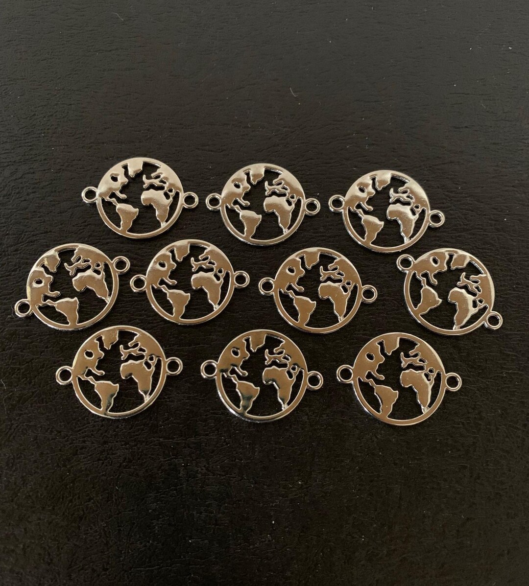 10 World Charm Connectors, World Charm, Silver World Charm, Silver ...