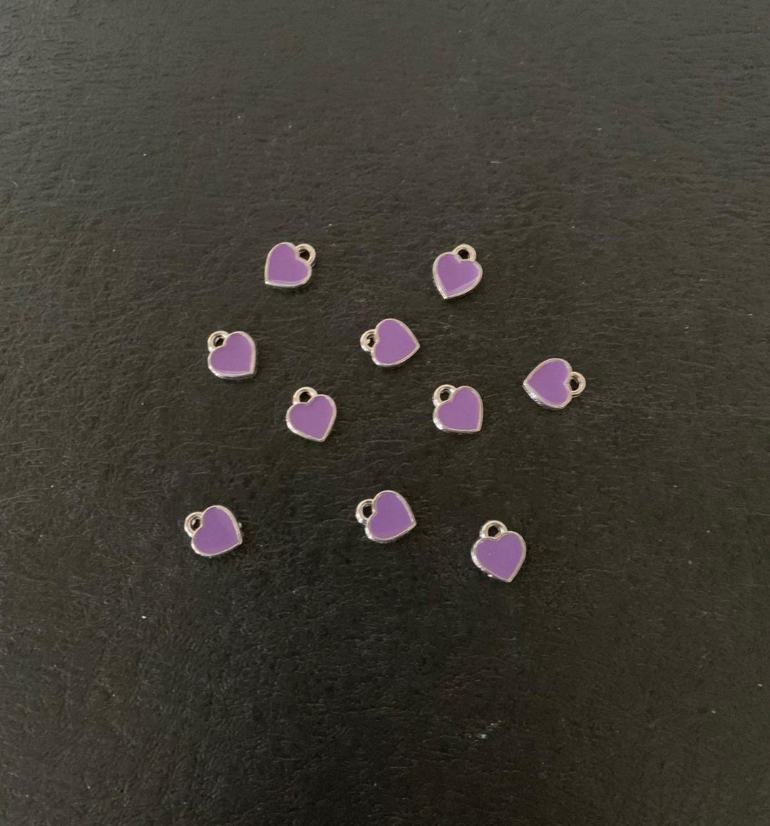10 Mini Purple and Silver Heart Charms, Purple Heart Charm, Purple and ...