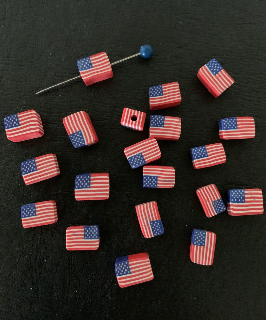20 USA Flag Beads, USA Beads, Patriotic Beads, 4th of July Beads, Flag ...