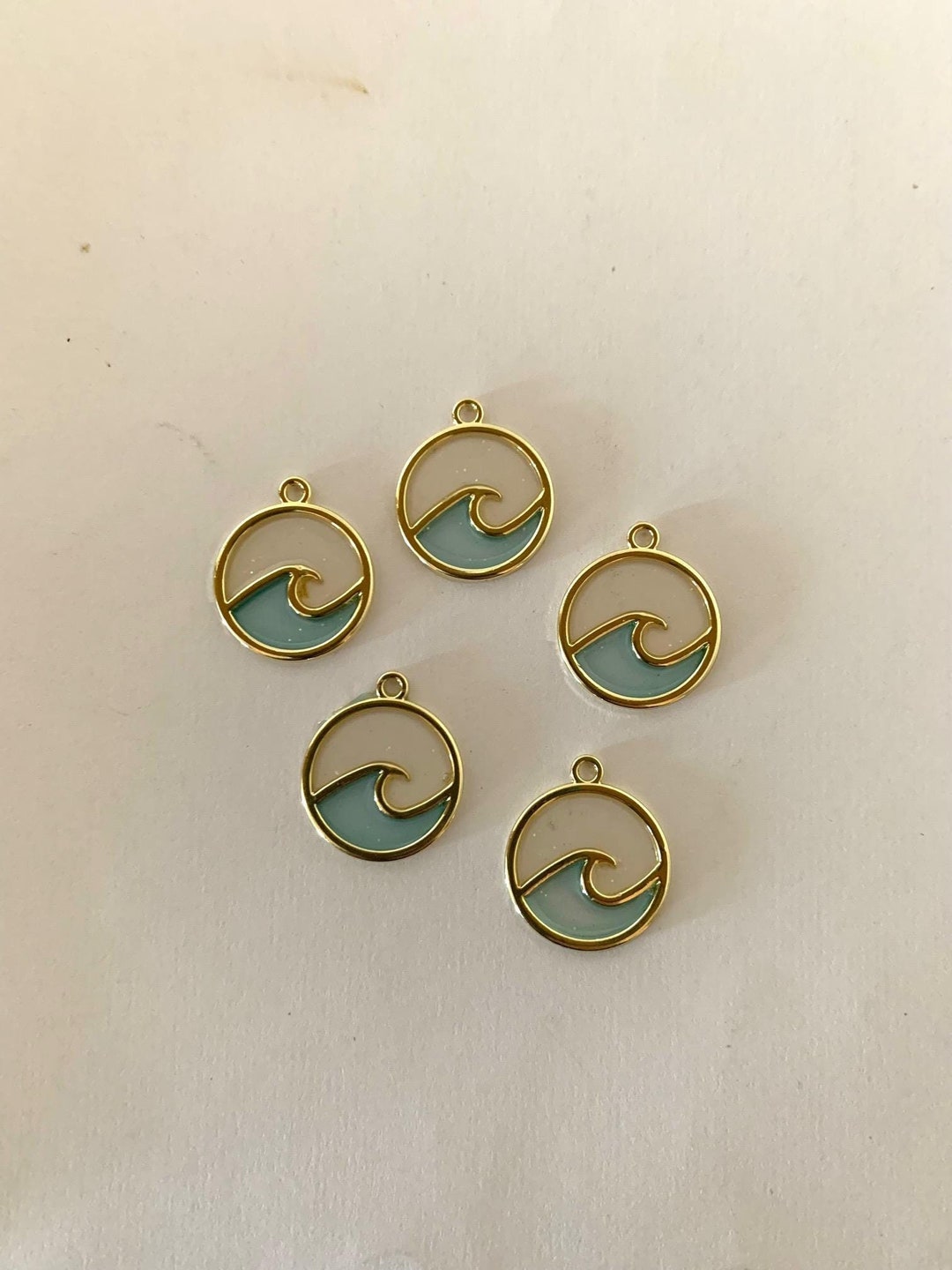 5 Gold & Blue Wave Charms, Wave Charm, Blue Wave Jewellery, Wave ...