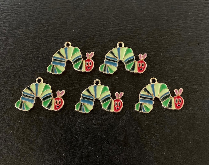 5 Gold Caterpillar Charms, Caterpillar Pendant Gold, Caterpillar ...