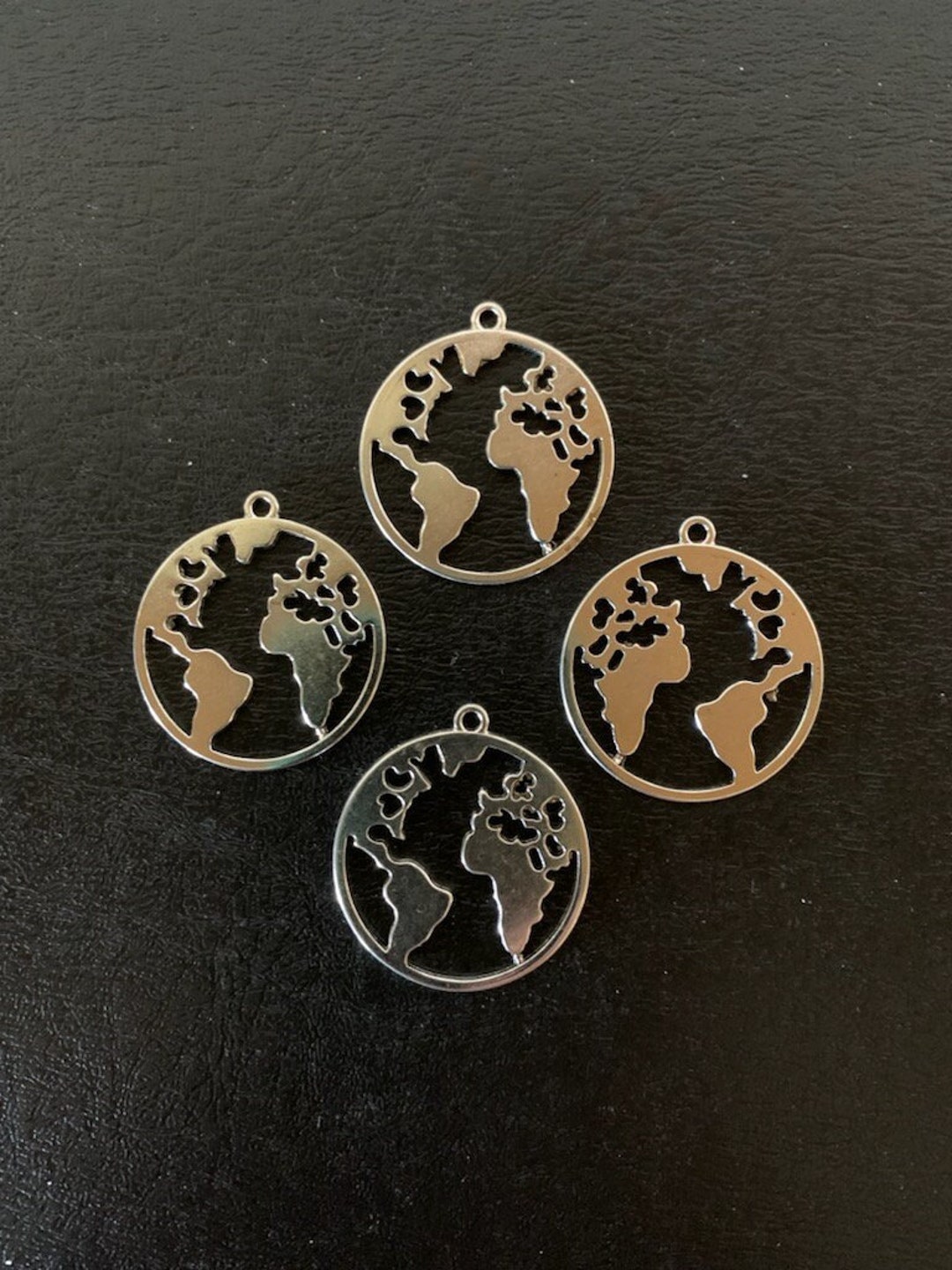 4 Silver Round Map Charms, Metal Charms, Charm Bracelet, World Map ...