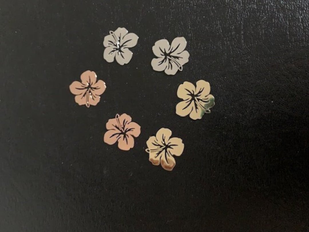 6 Mixed Metal Hibiscus Charms, Hibiscus Charm, Hibiscus Pendant ...