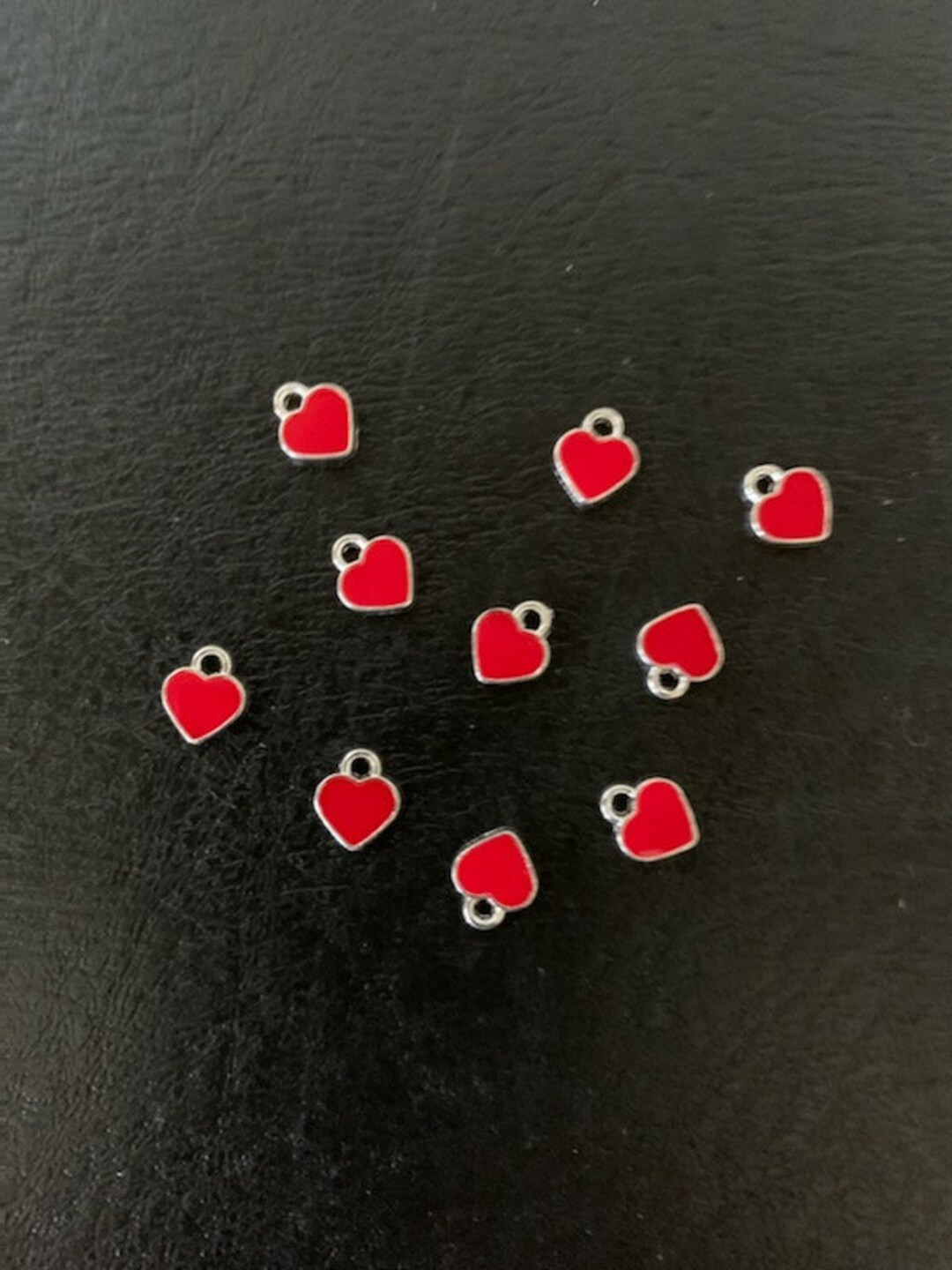 10 Mini Red Silver Heart Charms, Metal Charms, Red Heart Charm Bulk ...