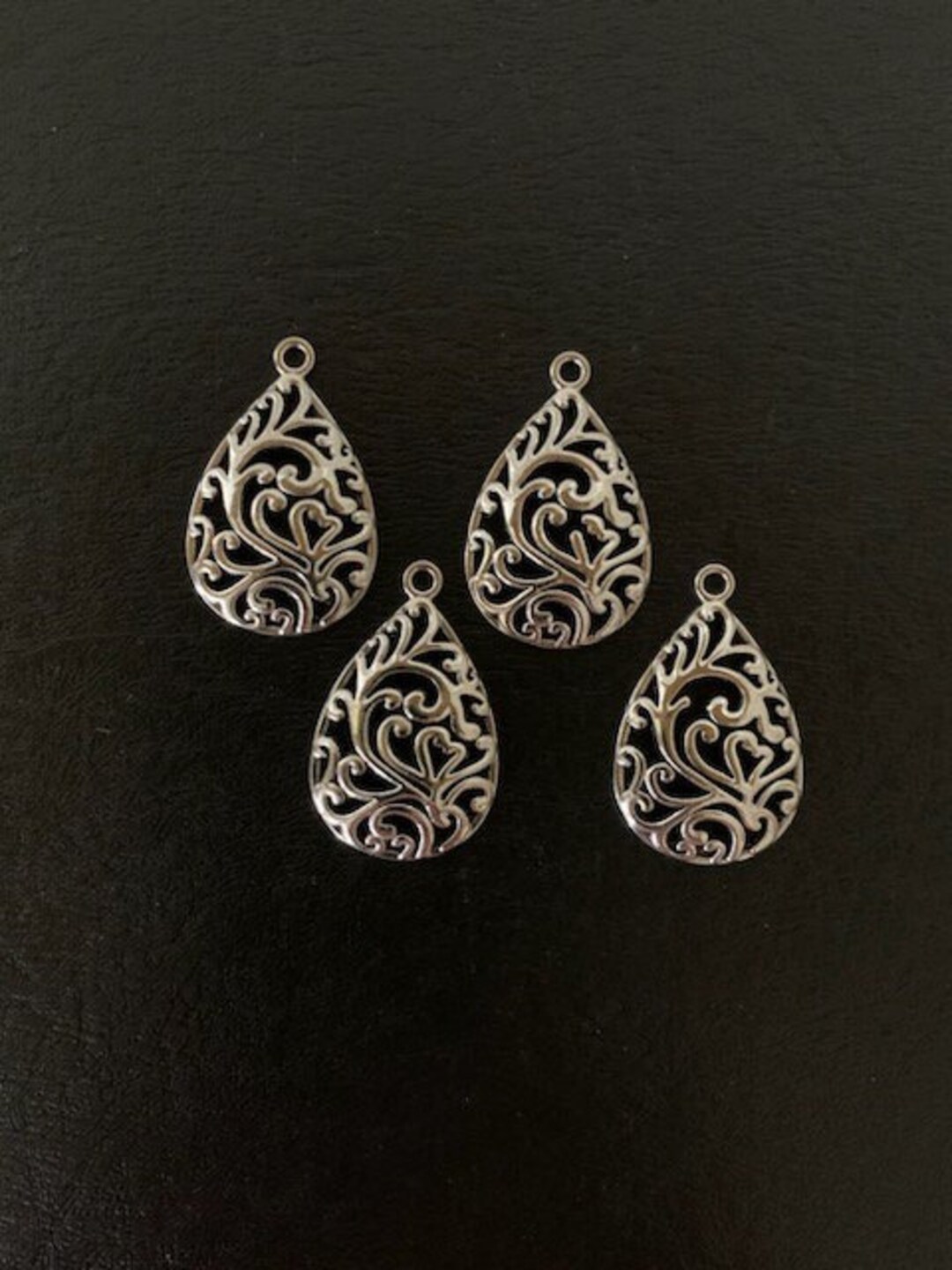 4 Silver Filigree Pendants, Metal Charms, Vine Jewelry, Filigree ...