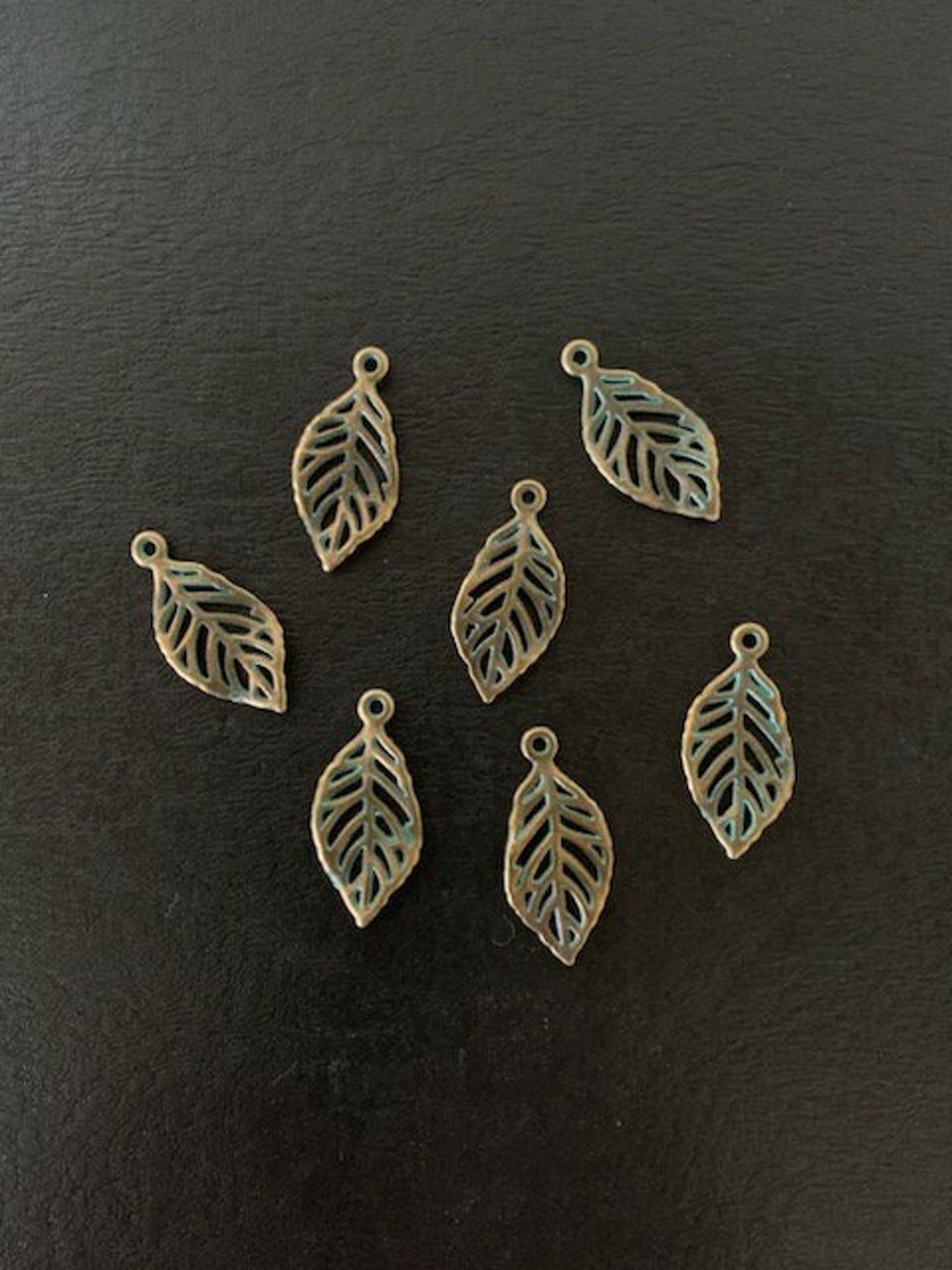 7 Green and Bronze Leaf Charms, Metal Charms, Necklace Charms, Green ...