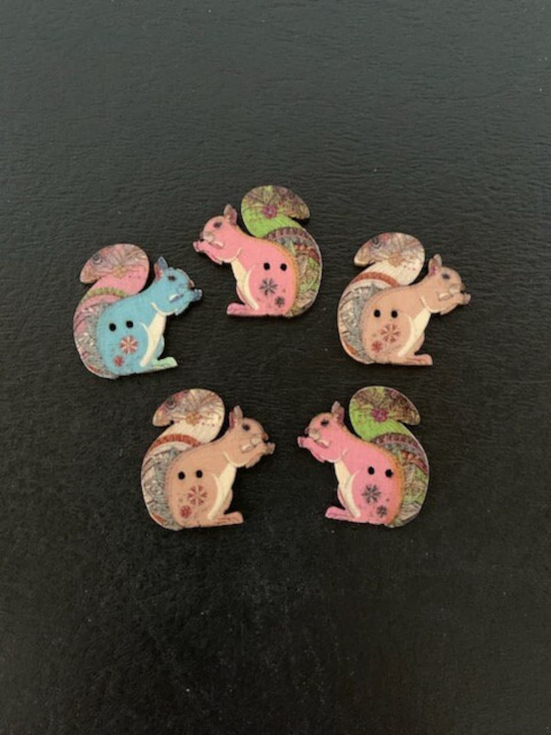 5 Random Mix Squirrel Buttons, Squirrel Button, Wood Squirrel, Wood ...