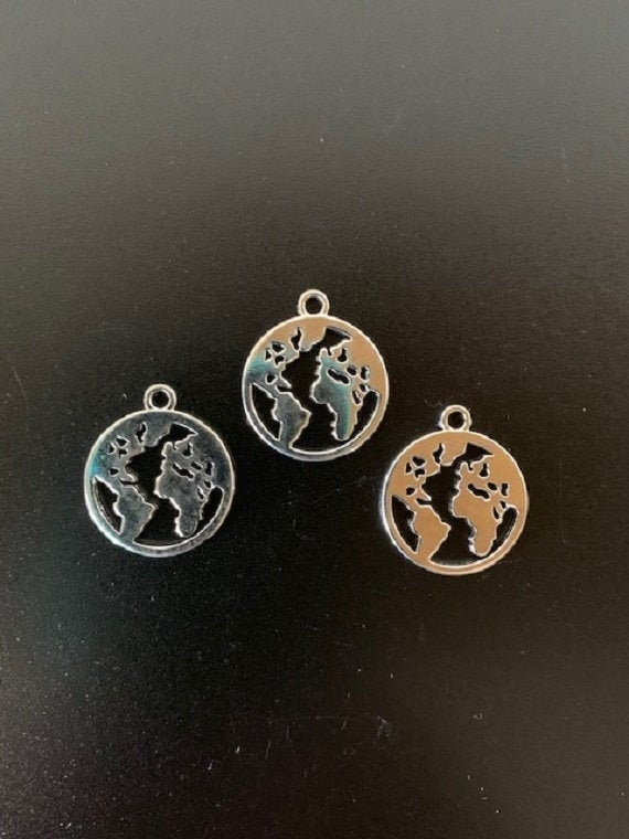 5 Silver Round Map Charms Metal Charms Charm Bracelet World | Etsy