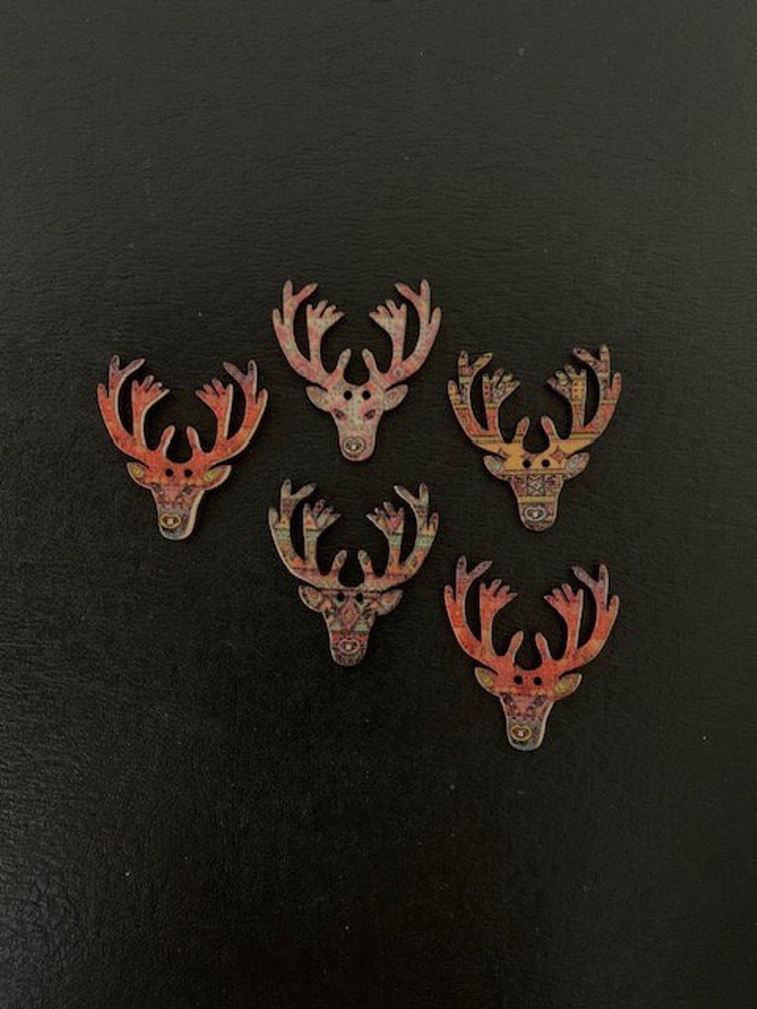 5 Random Mix Deer Head Buttons, Antler Buttons, Deer Head, Wood Deer Head, Animal Buttons, Deer ...