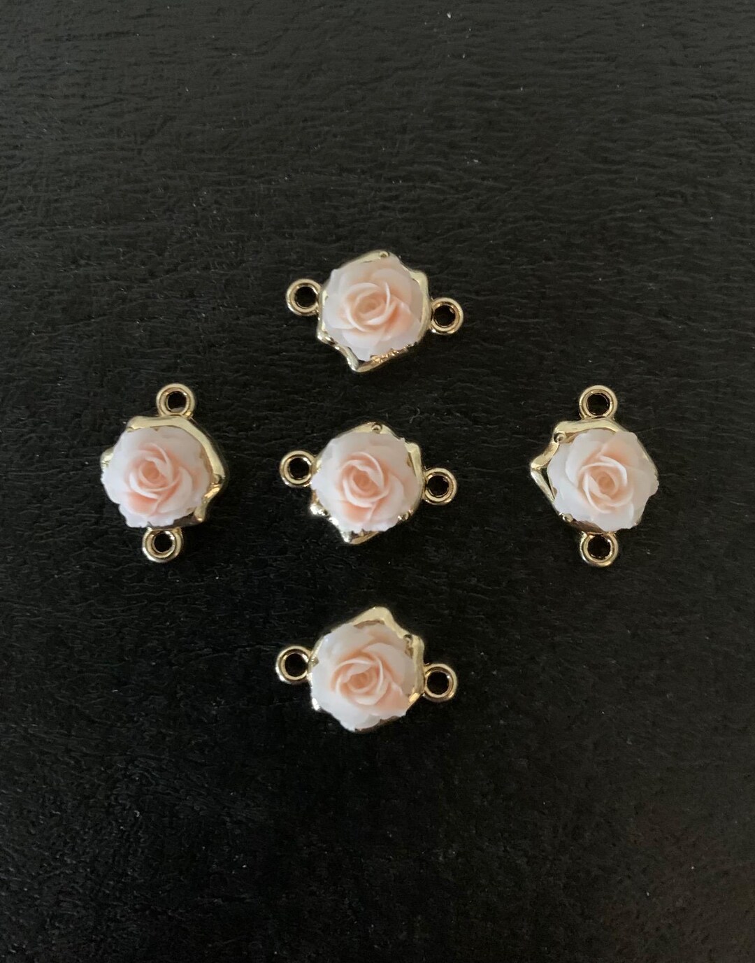 5 Gold and Peach Rose Connector Charms, Rose Charms, Peach Roses ...